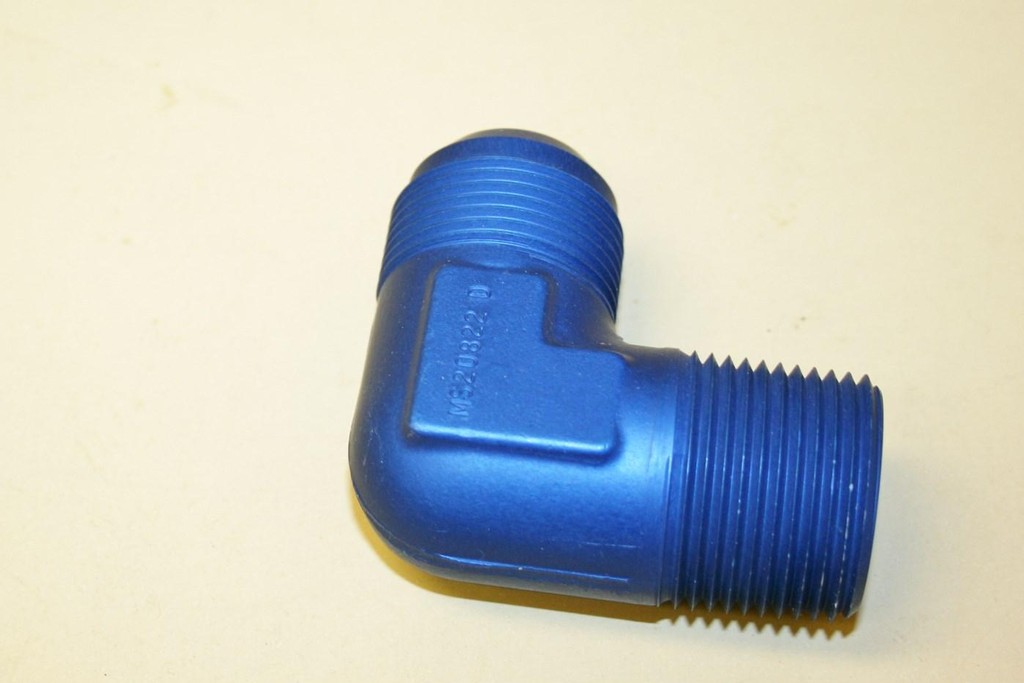 Used -16 To 1" NPT 90 Degree An Flare To Pipe Adpt. Blue